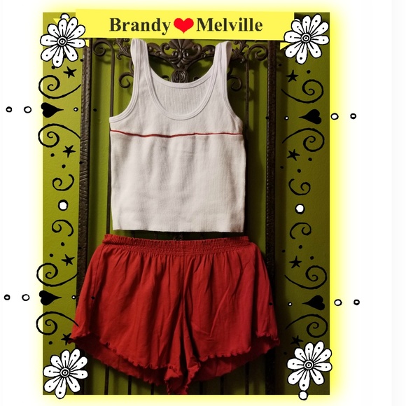 Brandy Melville | Tops | New Red Ross Shorts And Matching White Tank ...